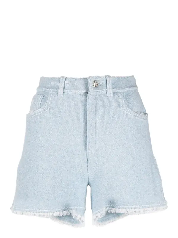 BARRIE Fine-knit Fringe-detail Shorts - Blue