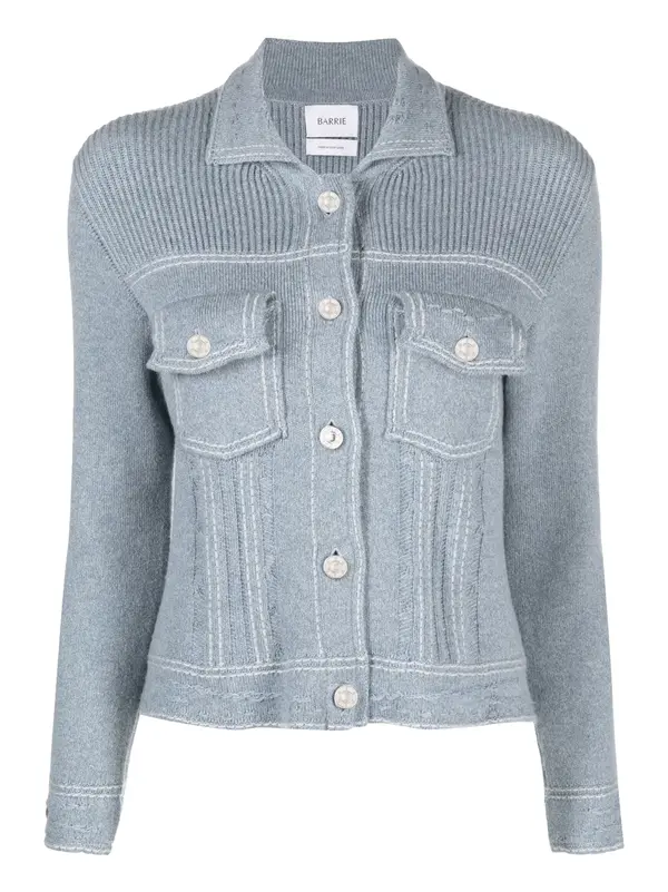 BARRIE Contrast-stitch Knitted Jacket - Blue