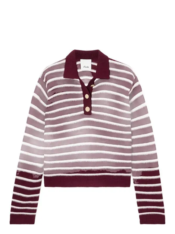 ALLUDE Striped Wool And Cashmere-blend Polo Sweater - Red