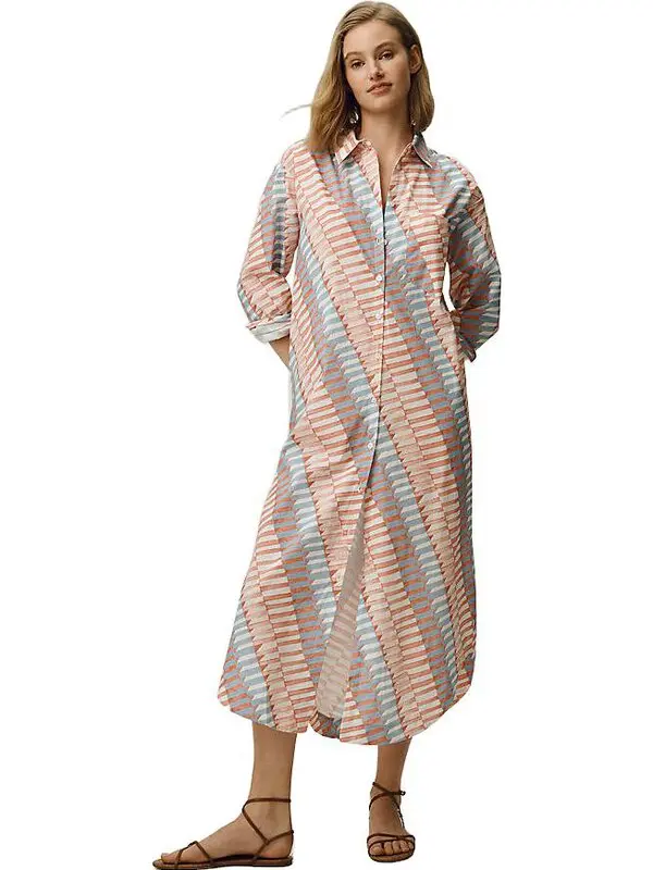 Maeve The Soren Long-sleeve Shirt Dress - Blue Pink Geo