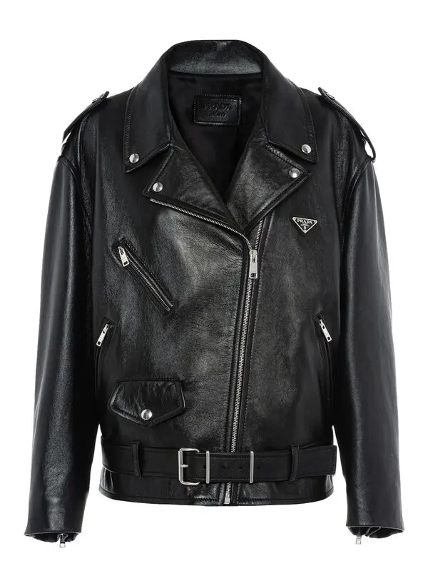 Prada Triangle-plaque Leather Jacket - Black