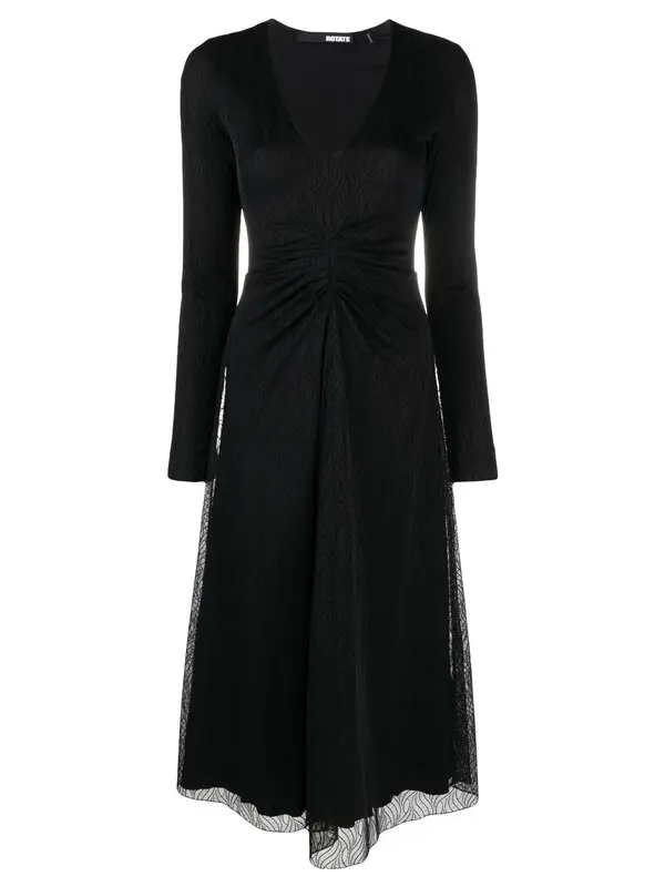 ROTATE BY BIRGER CHRISTENSEN Sierra Ruched Detail Midi Dress - Black