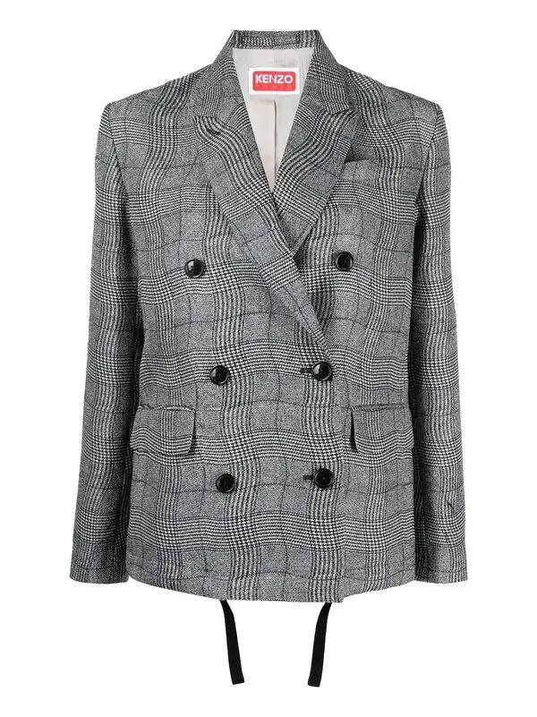 Kenzo Prince Of Wales-check Double-breasted Blazer - Black