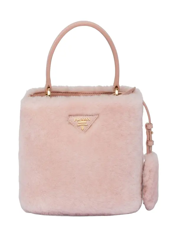 Prada Mini Shearling Panier Tote - Pink
