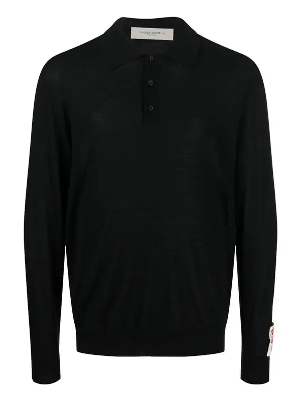 GOLDEN GOOSE Long-sleeve Knitted Polo Shirt - Black