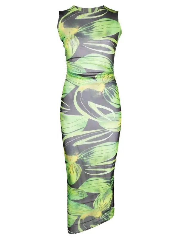 LOUISA BALLOU Leaf-print Midi Dress - Green