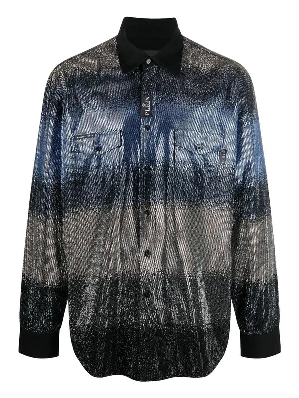 Philipp Plein Striped Sequin Shirt - Black