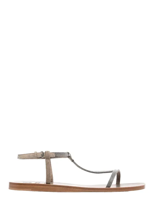 Brunello Cucinelli Embellished T-bar Sandals - Neutrals