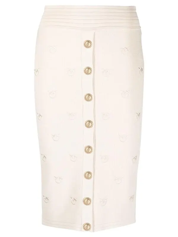 Pinko Love Bird-embroidered Knitted Midi Skirt - Neutrals