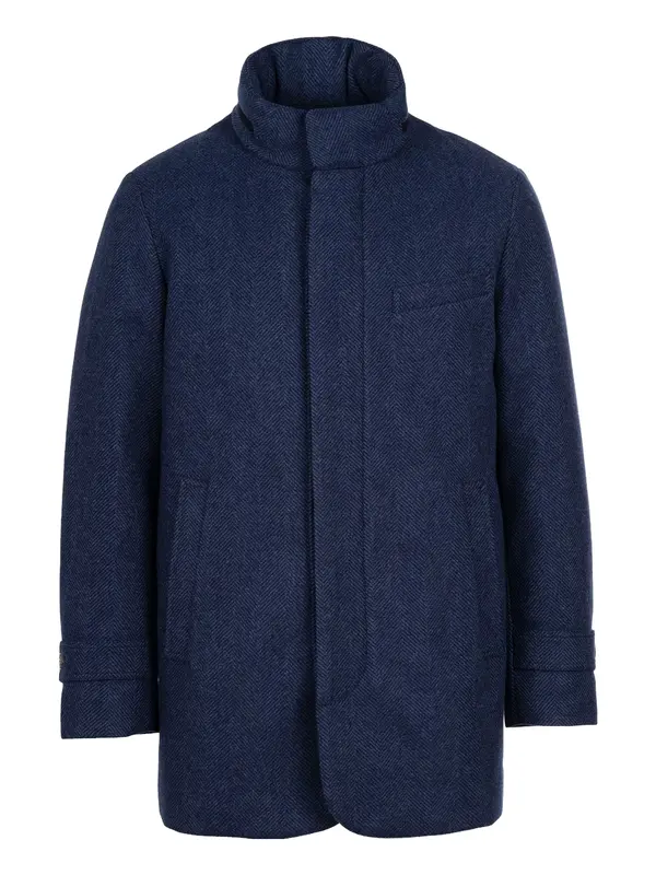 NORWEGIAN WOOL Down-lined Herringbone Coat - Blue