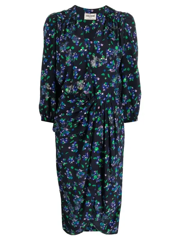 Zadig&Voltaire Draped Floral-print Midi Dress - Blue