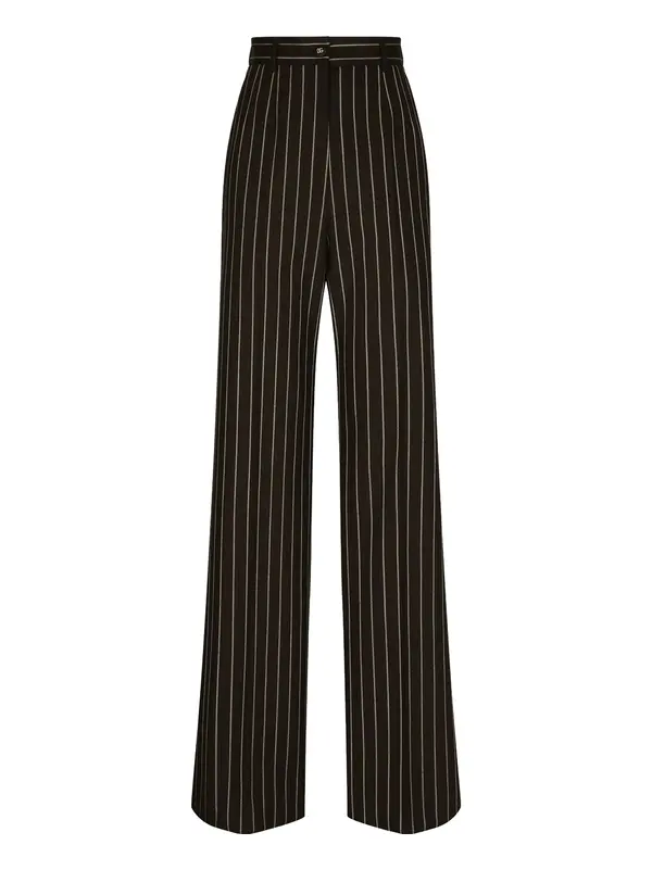 Dolce & Gabbana Pinstriped Wide-leg Trousers - Black
