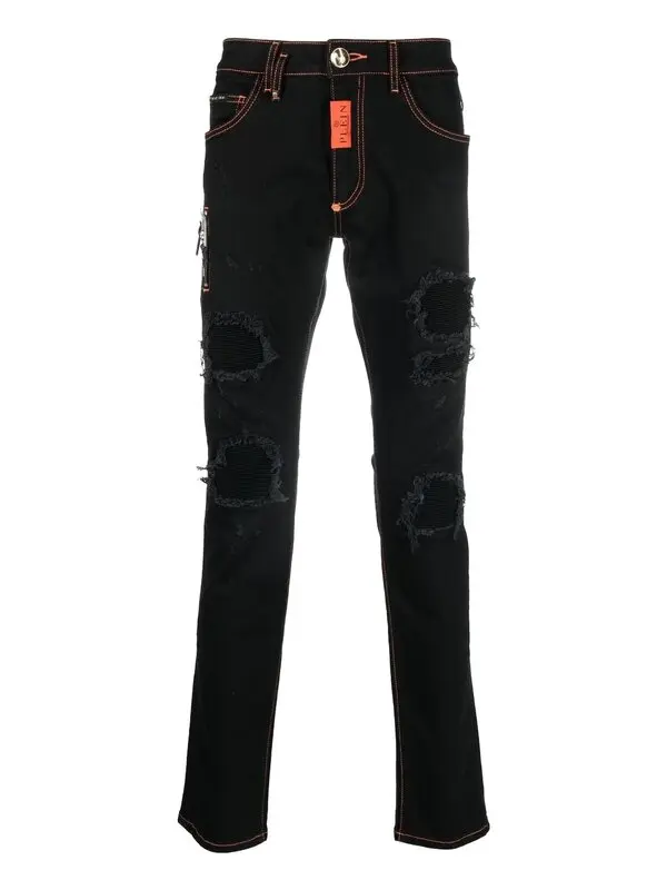 Philipp Plein Ripped Slim-cut Jeans - Black