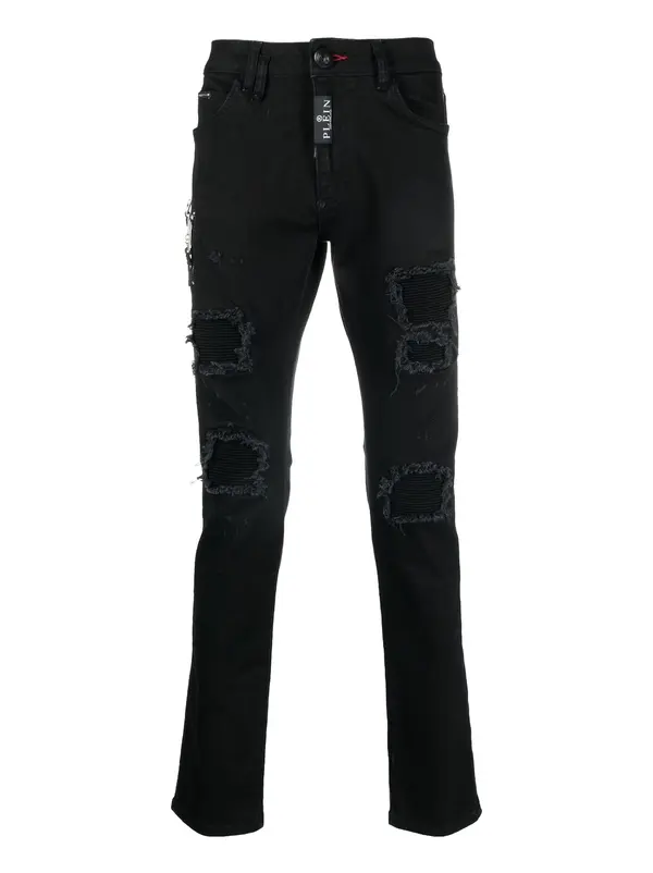 Philipp Plein Ripped Slim-cut Jeans - Black