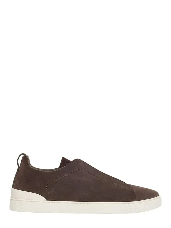 Zegna Triple Stitch Suede Sneakers - Dark Taupe