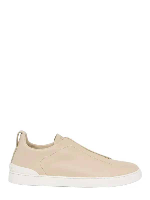 Zegna Triple Stitch Secondskin Leather Sneakers - Light Beige