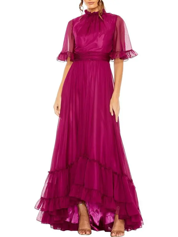 Mac Duggal Evening Chiffon High-low Gown - Raspberry