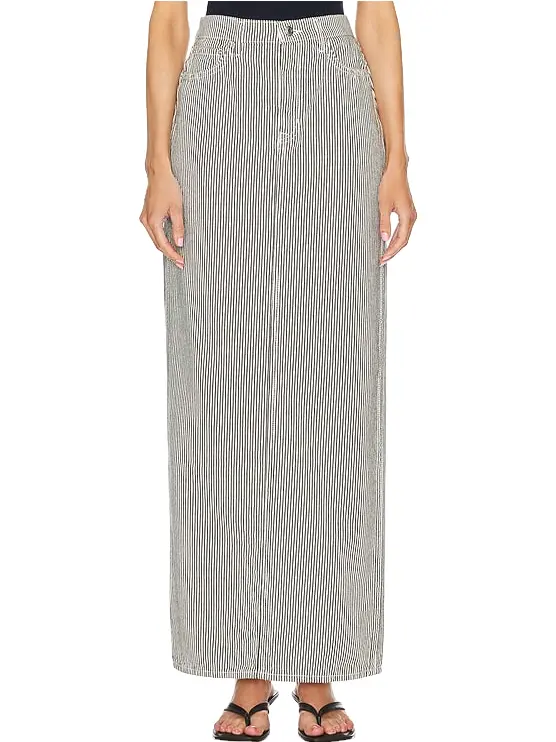 GRLFRND Amara Maxi Pencil Skirt With Back Slit In Black - Ticking Stripe