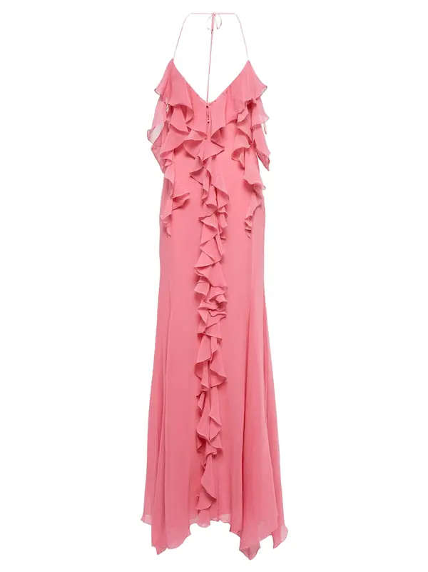 Blumarine Ruffle Cotton And Silk Maxi Dress - Pink
