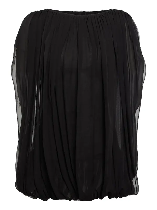Rick Owens Gathered Silk Chiffon Top - Black