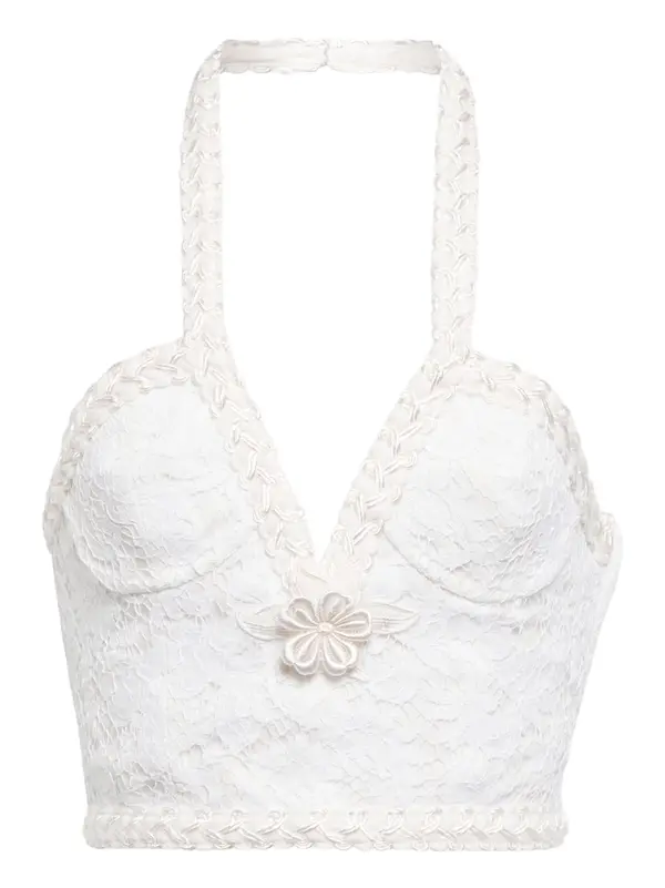 Alessandra Rich Lace Bustier Halter Top - White