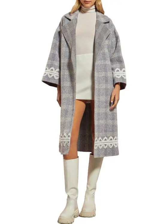 English Factory Plaid Wool-blend Long Wrap Coat - Grey