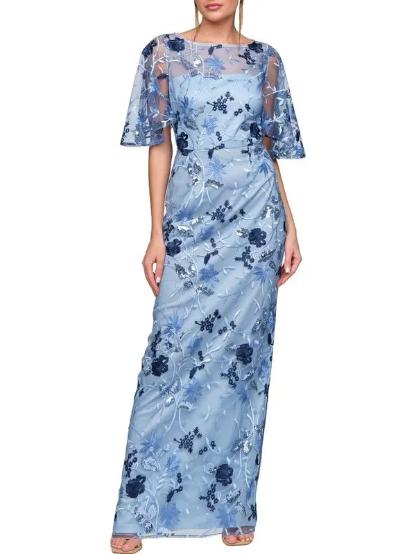 Js Collections Daphne Embroidered Sequin Gown - Azure