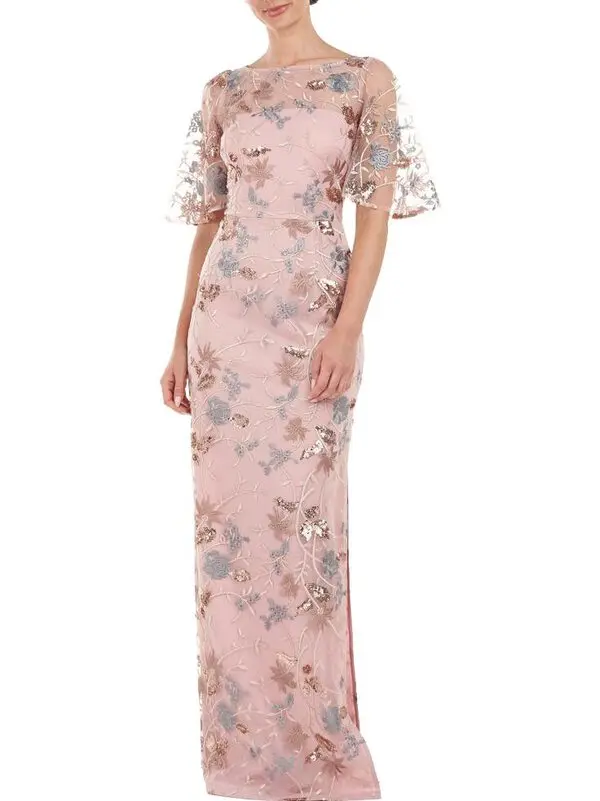 Js Collections Daphne Embroidered Sequin Gown - Blush Multi