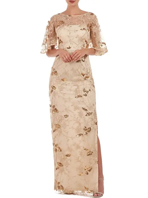 Js Collections Daphne Embroidered Sequin Gown - Gold