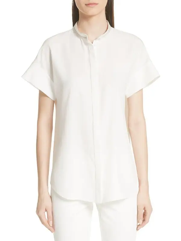 Lafayette 148 New York Camilla Silk Matte Blouse - Cloud