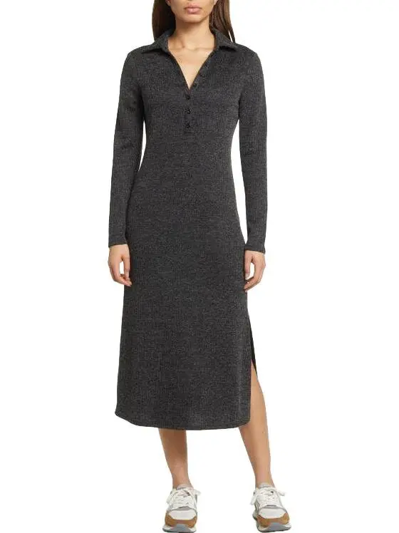 Caslon Long Sleeve Ribbed Maxi Dress - Grey Charcoal