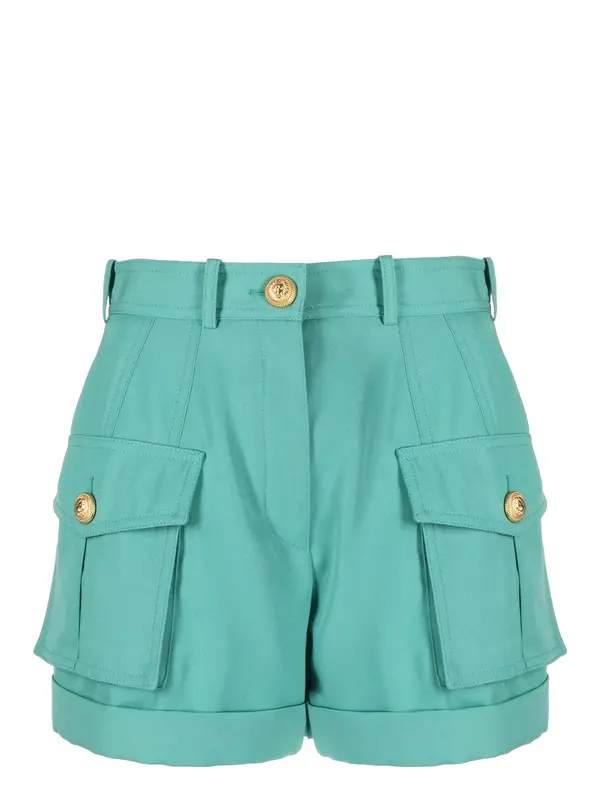 Balmain High-waisted Flap-pocket Shorts - Green