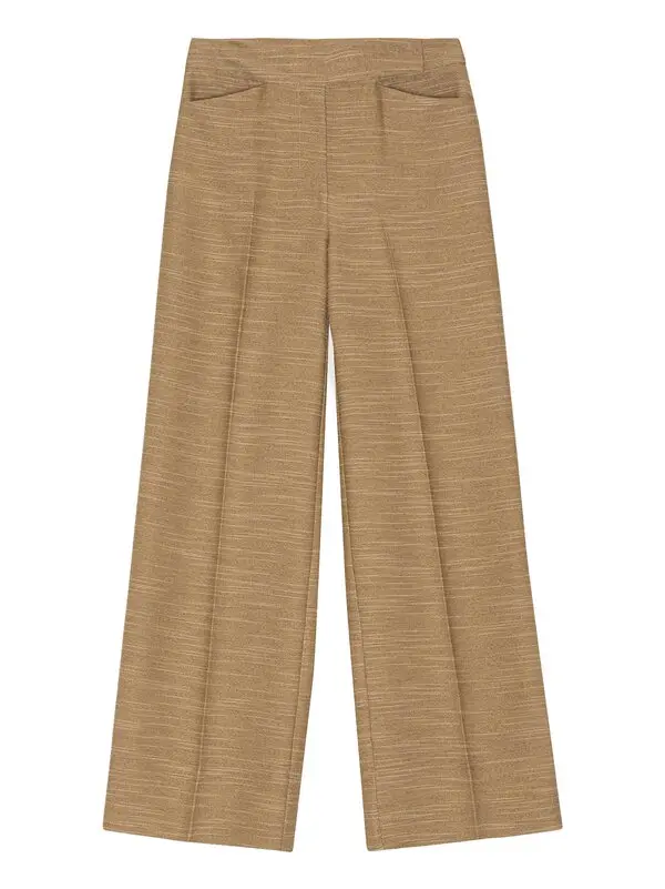 GANNI Slub Linen Mid Waist Pants - Brown
