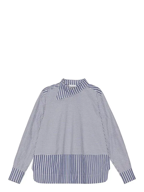 GANNI Asymmetrical Stripe Collar Shirt - Blue