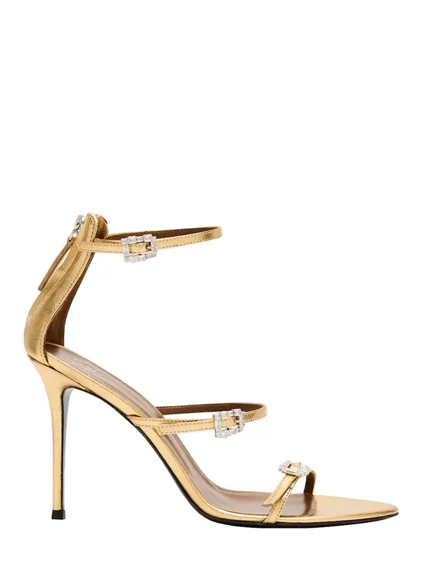 GIUSEPPE ZANOTTI Metallic Leather Crystal Sandals - Oro