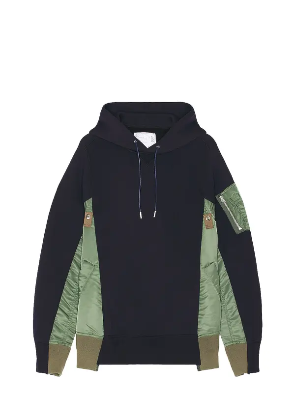 Sacai Sponge Sweat X Nylon Twill Hoodie - Navy & Khaki