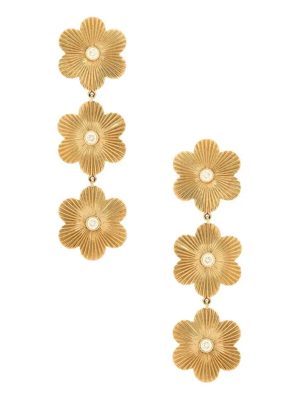 Siena Jewelry Flower Drop Earrings - 14k Yellow Gold & Diamond