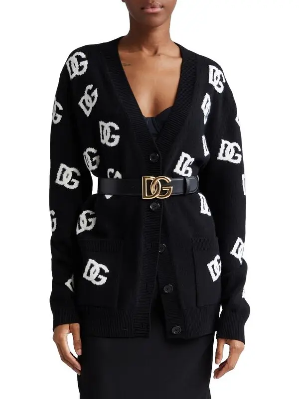 Dolce & Gabbana Dg Logo Intarsia V-neck Cashmere Cardigan - Black Inlay