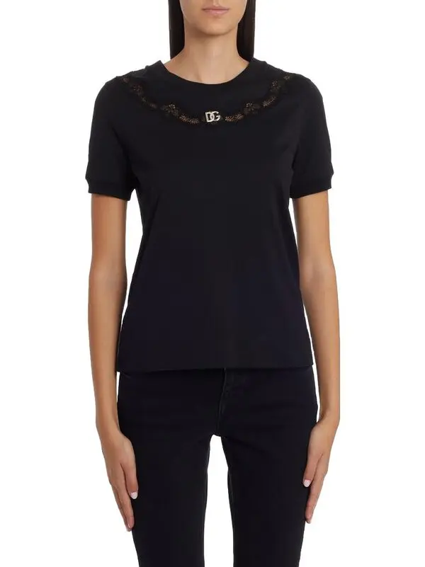 Dolce & Gabbana Logo Lace Inset T-shirt - Black