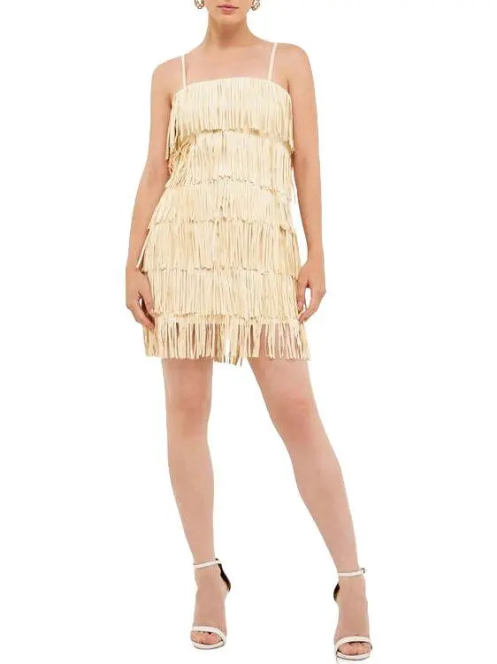 Endless Rose Fringe Faux Suede Mini Dress - Ivory