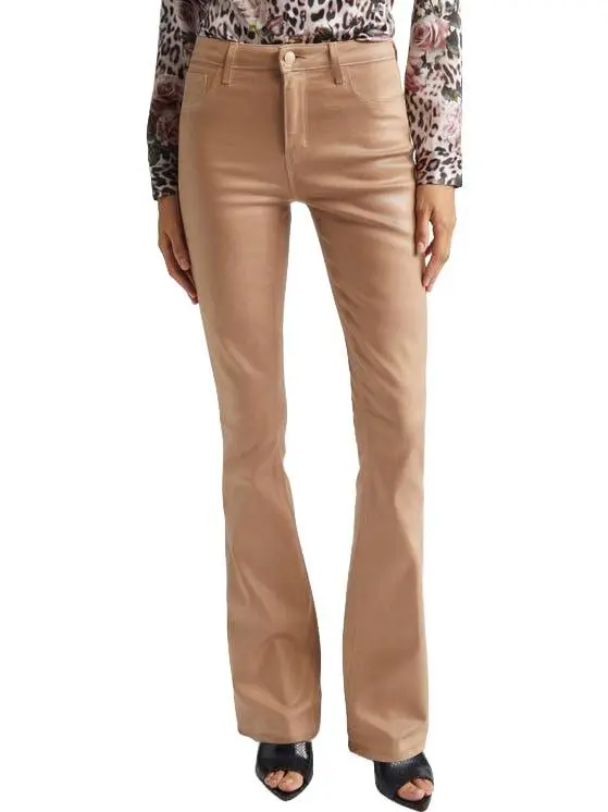 L'Agence Marty Coated Flare Leg Jeans - Cappuccino Coated
