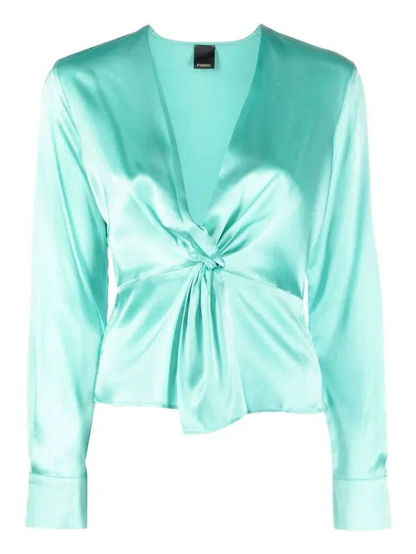 Pinko Twist-detail Silk Blouse - Green