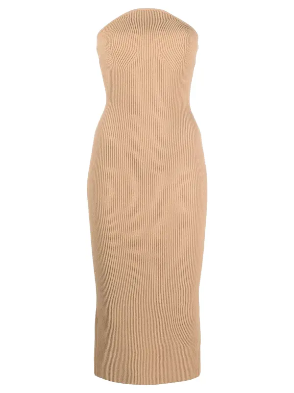 Khaite Ribbed Bodycon Midi Dress - Neutrals