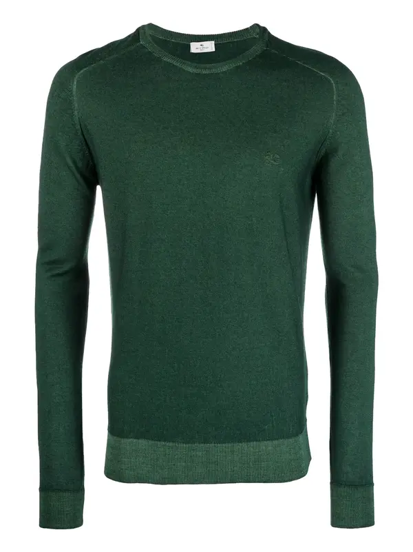 Etro Embroidered-logo Crew-neck Jumper - Green