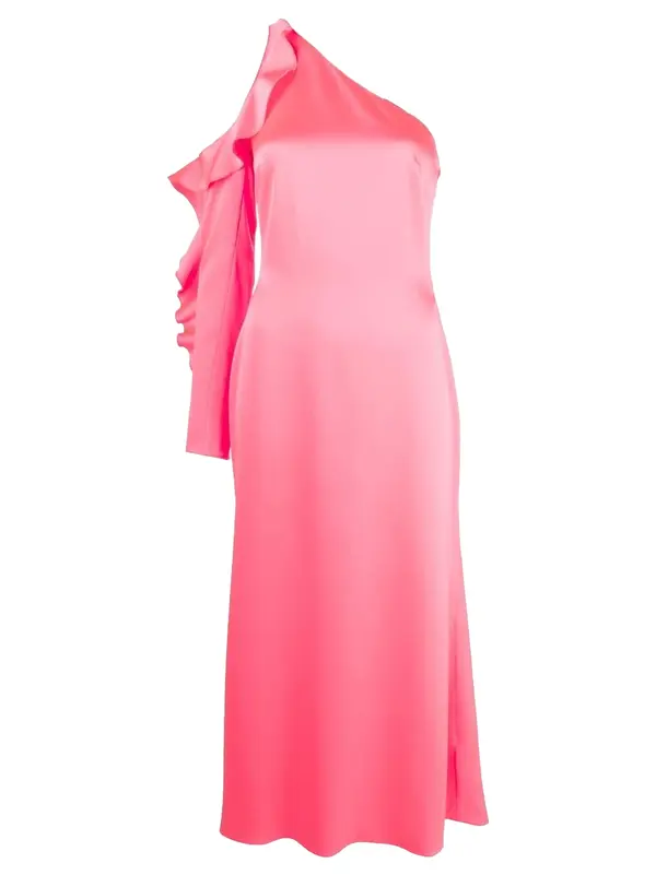 David Koma Asymmetric Ruffle-trim Satin Dress - Pink