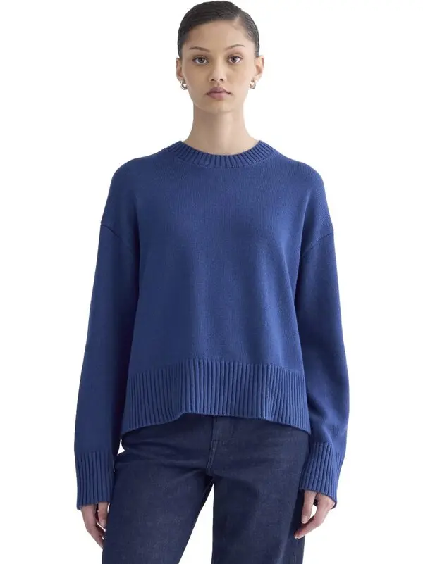 Everlane Boxy Cotton Sweater - Deep Lazuli Blue