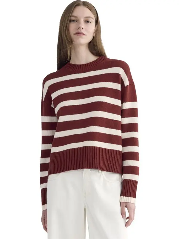 Everlane Boxy Cotton Sweater - Merlot / Canvas