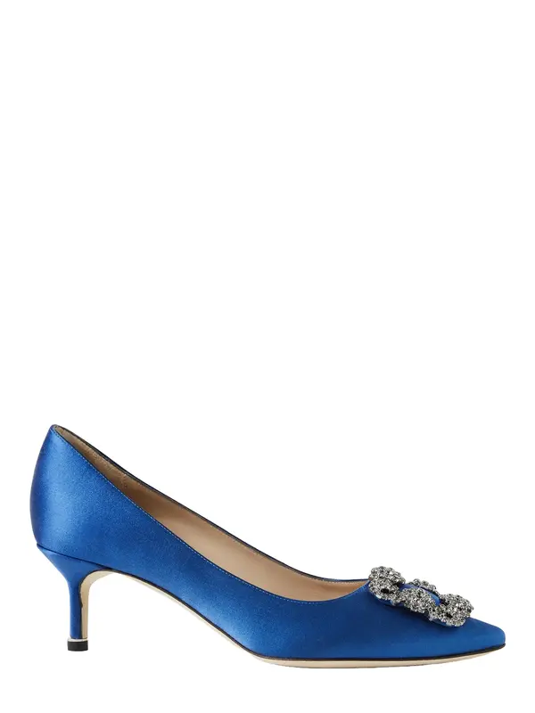 Manolo Blahnik Hangisi 90 Crystal-embellished Satin Pumps - Blue