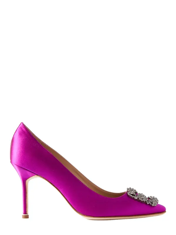 Manolo Blahnik Hangisi 90 Crystal-embellished Satin Pumps - Purple