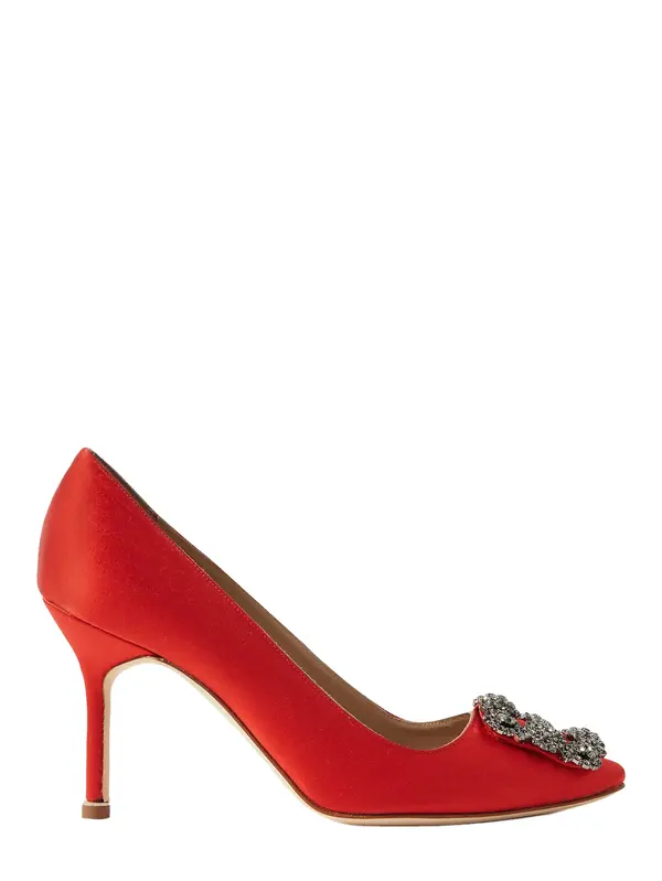 Manolo Blahnik Hangisi 90 Crystal-embellished Satin Pumps - Red